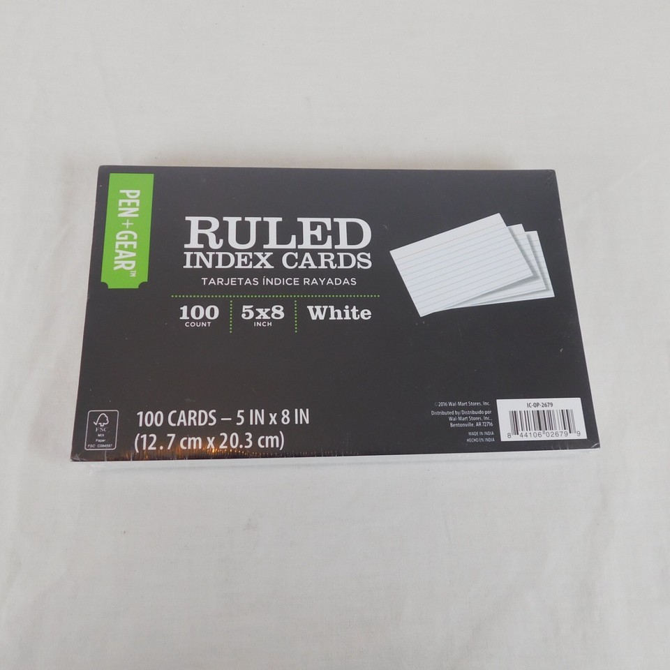 Pen Gear Ruled Index Cards Lot of 2 White 5x8 100 Count Each New in ...