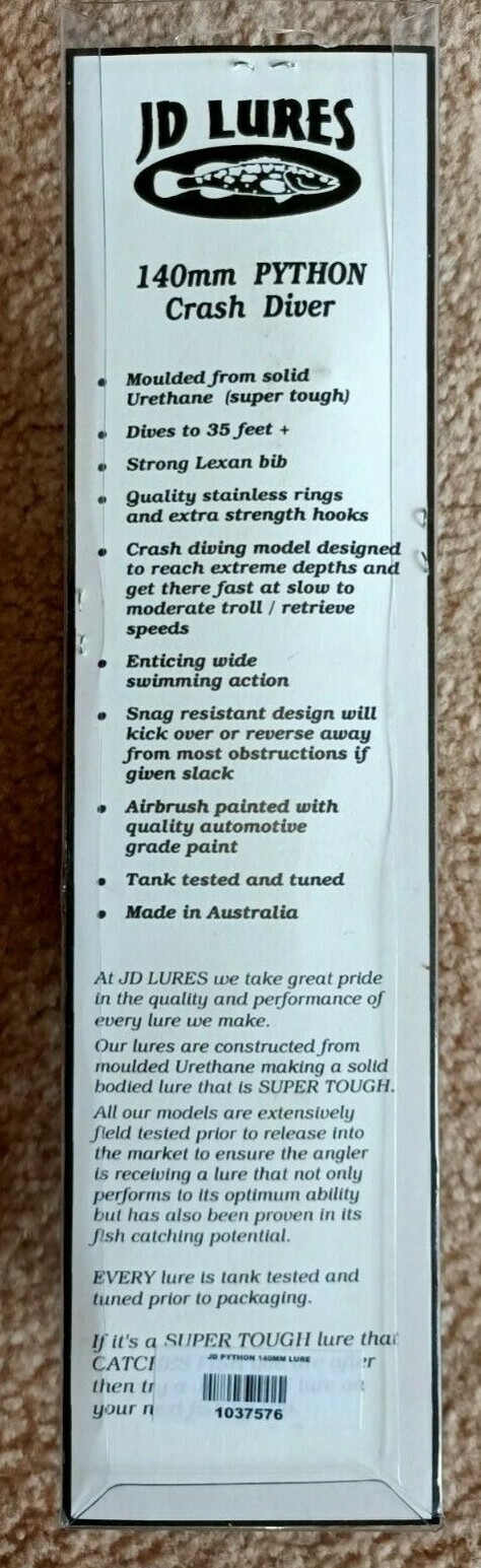 JD Lures 140mm Python Diver - Limited Edition Lure Glow in the Dark Cod ...