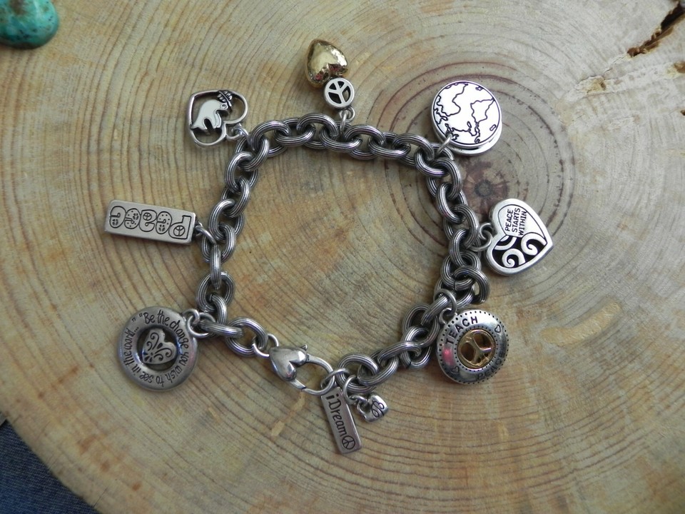 Brighton~PEACE Charm Bracelet up to 8 1/2" Retired | eBay