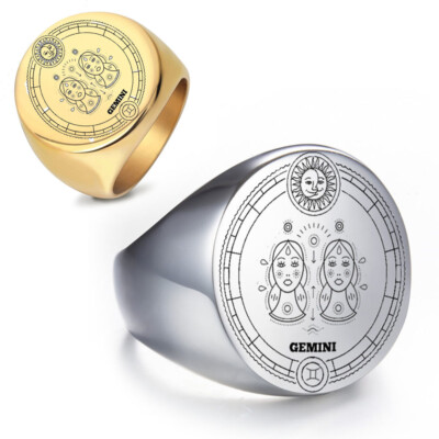 GEMINI Talisman Seal Zodiac Constellation Ring Stainless Steel Gemini ...