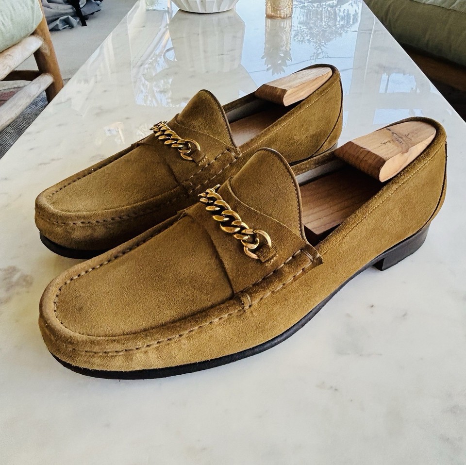 Tom Ford York Men’s Loafers Sage Green Suede Gold Chains Size 9 (US ...