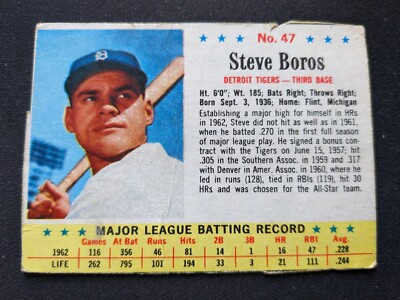 1963 Post Cereal Baseball Card # 47 Steve Boros - Detroit Lions (VG) | eBay