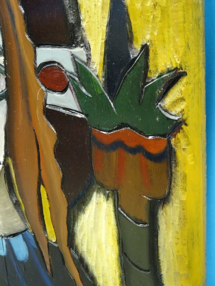 MESMERIZING MODERNIST PRIMITIVISM SIGNED ALEIR '89 CARVED WOOD PANEL ...