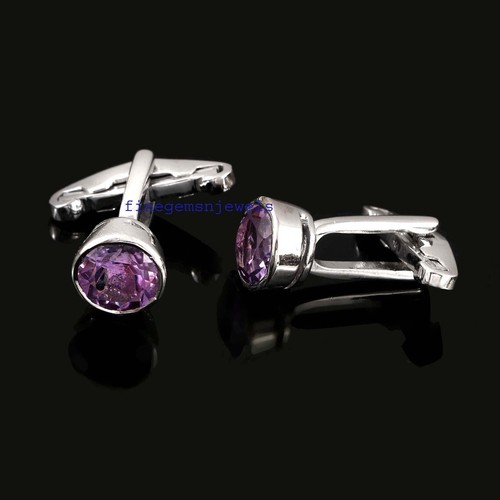 Natural Round Cut Amethyst Gemstone 925 Sterling silver Cufflinks For ...