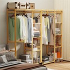 6 Tier Bamboo Garment Rack Storage Shelves Clothes Hanging Wardrobe ...