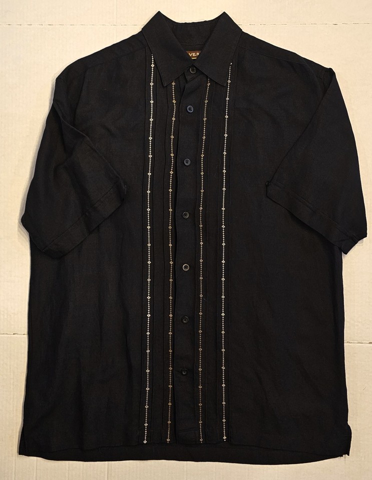 Cubavera Men's Black Short Sleeve Button Up Embroidered Shirt Casual ...