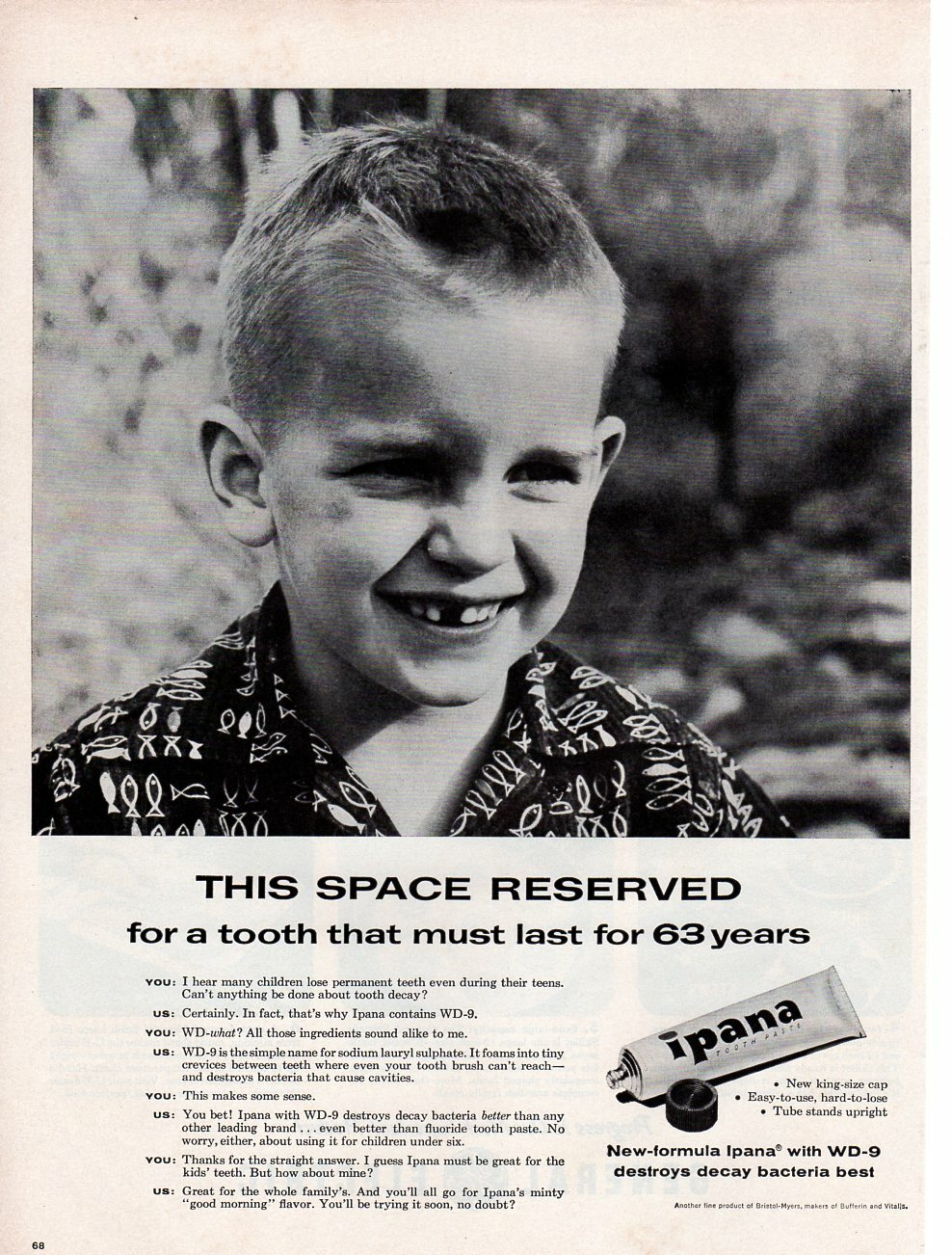 Vintage advertising print ad toothpaste Ipana toothless boy tooth must ...