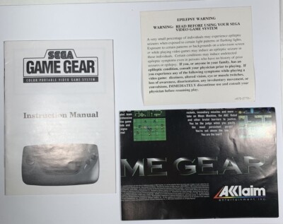 Sega Game Gear Handheld Instruction Manual, EPILEPSY WARNING CARD ...