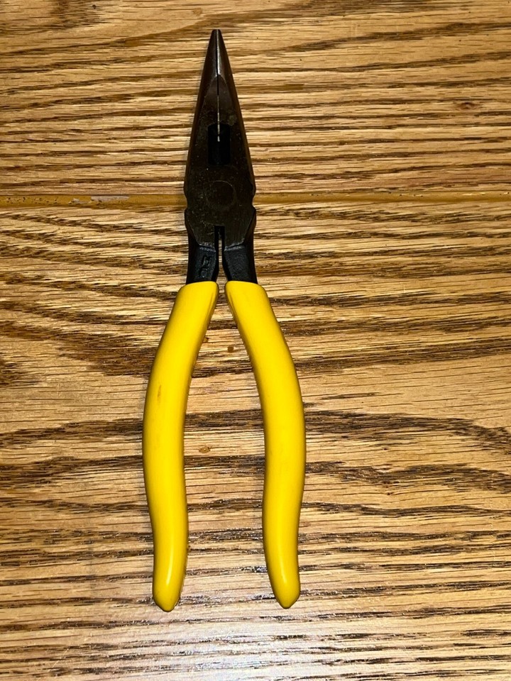 Klein Tools D203-8, Yellow 8" Inch - Side-Cutting Long Nose Pliers - Needle Nose 92644710285 | eBay