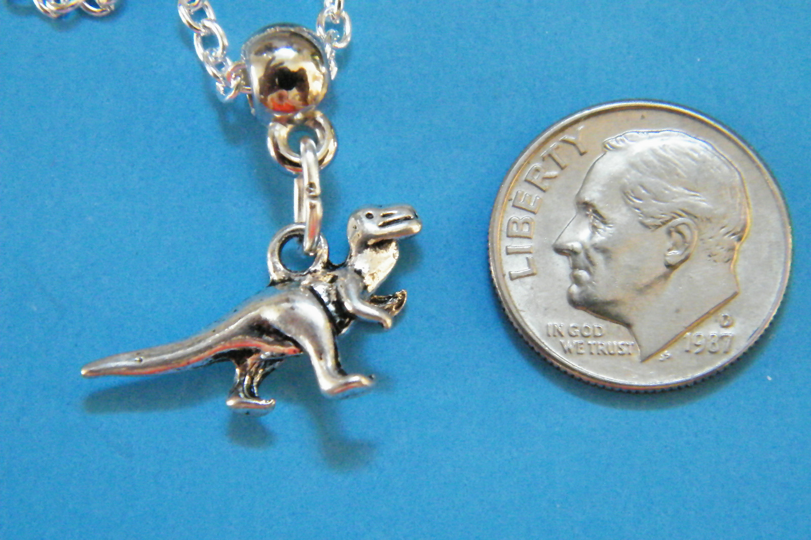 DINOSAUR Necklace Tibet Silver T-Rex Charm Choker KIDS Size 17" Silver ...