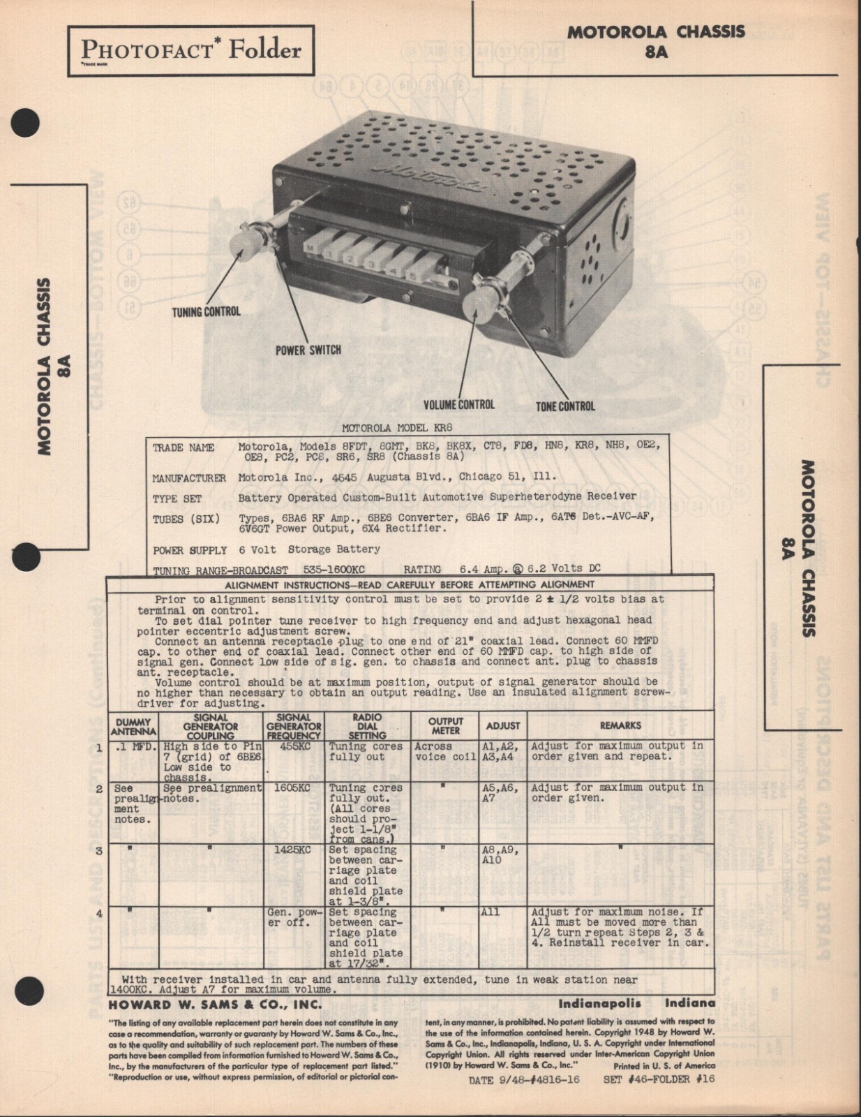 Motorola Chassis - Automotive Receiver - BA - Photo Fact Folder - 1948 ...