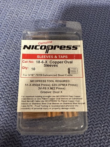 7 Boxes (70) NICOPRESS 18-6-X Copper Oval Sleeves NIB for 3/16” 7x9 ...