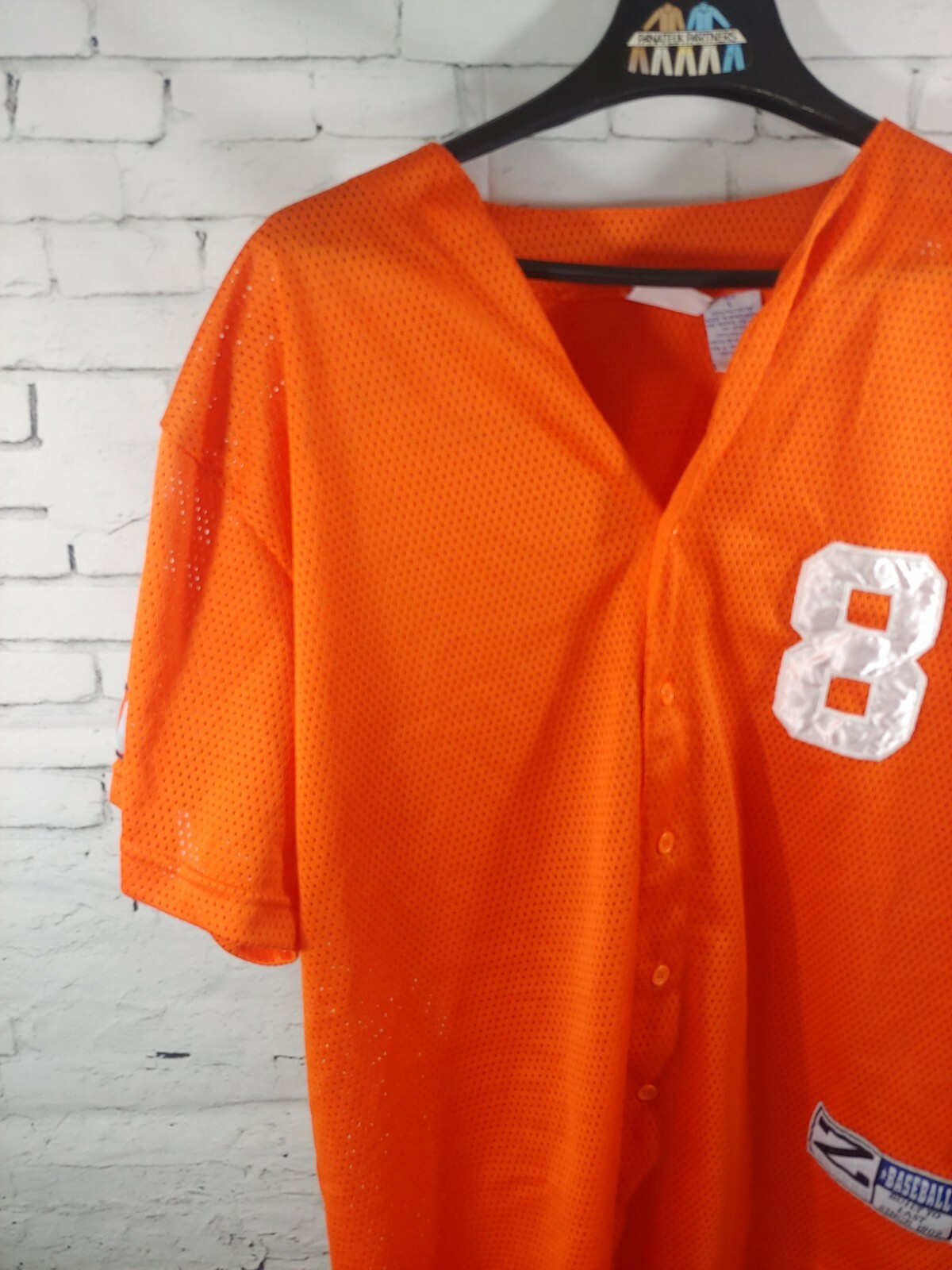 Jerzees Mesh Baseball Jersey Orange #8 Button Up Short Sleeve Shirt Men ...