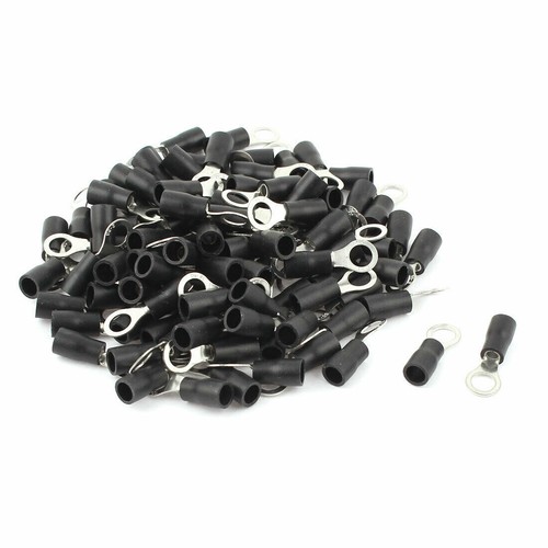 100 Pcs 2-5S Insulated Wire Connector Ring Crimp Terminal Black 16 ...