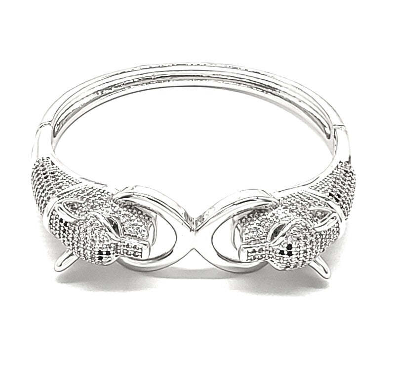 STAINLESS STEEL SILVER CAT BANGLE CLEAR STONES ( 6050 SL ) | eBay