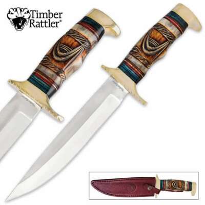 12" Timber Rattler Hunting Skinning Fixed Blade Knife Bowie Bone with ...