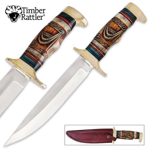 12" Timber Rattler Hunting Skinning Fixed Blade Knife Bowie Bone with ...