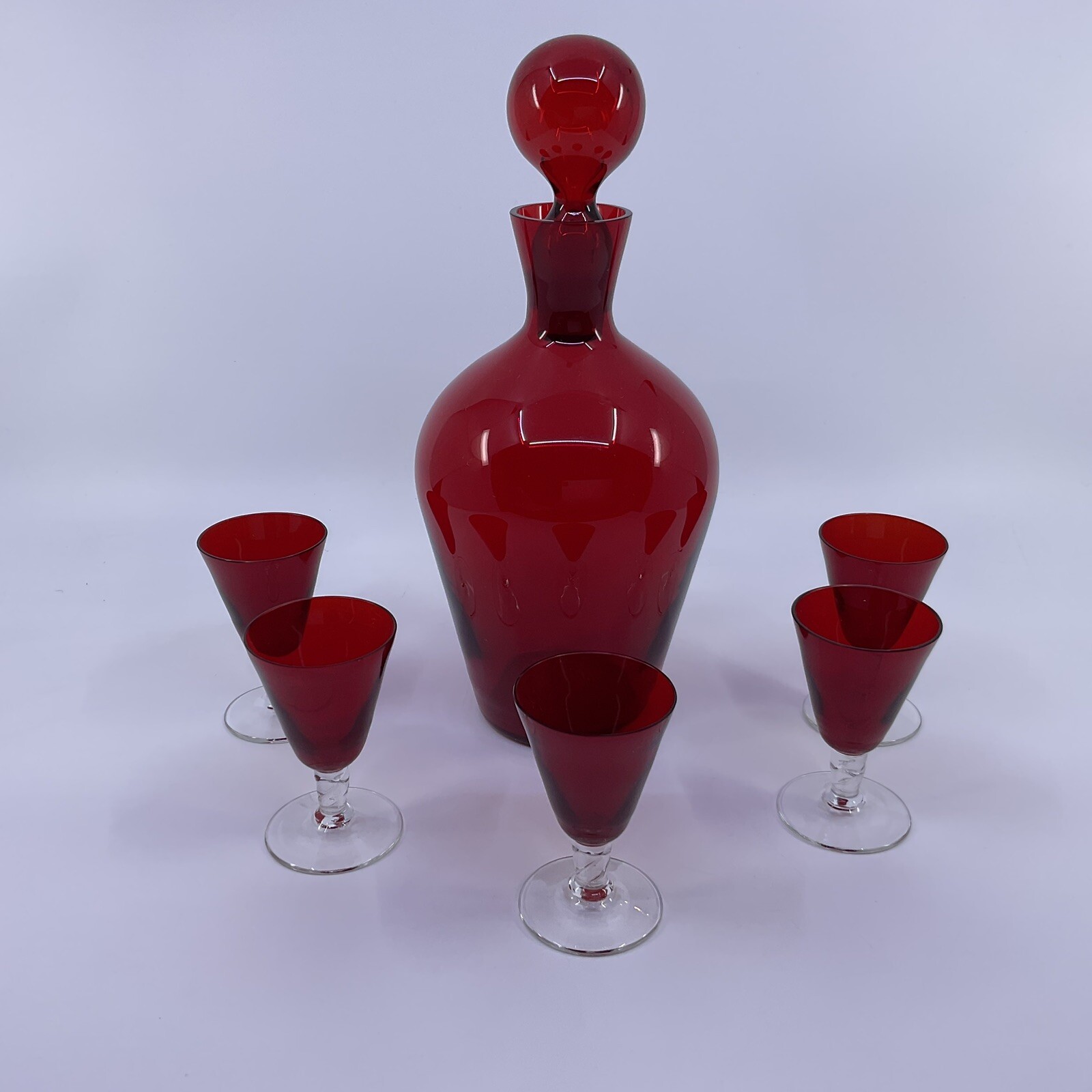 Vintage Italian Empoli Red Decanter and Glasses Set - Decanter 9 1/4”T ...