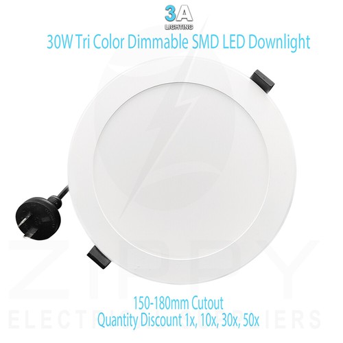 30W SMD LED Tri Color Dimmable Downlight | 150mm-180mm Cutout | 3A ...