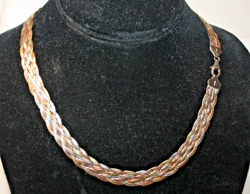 18" 9mm Vtg Sterling Silver 925 Dyadema Italy Braid 3color Chain Necklace 18+g | eBay