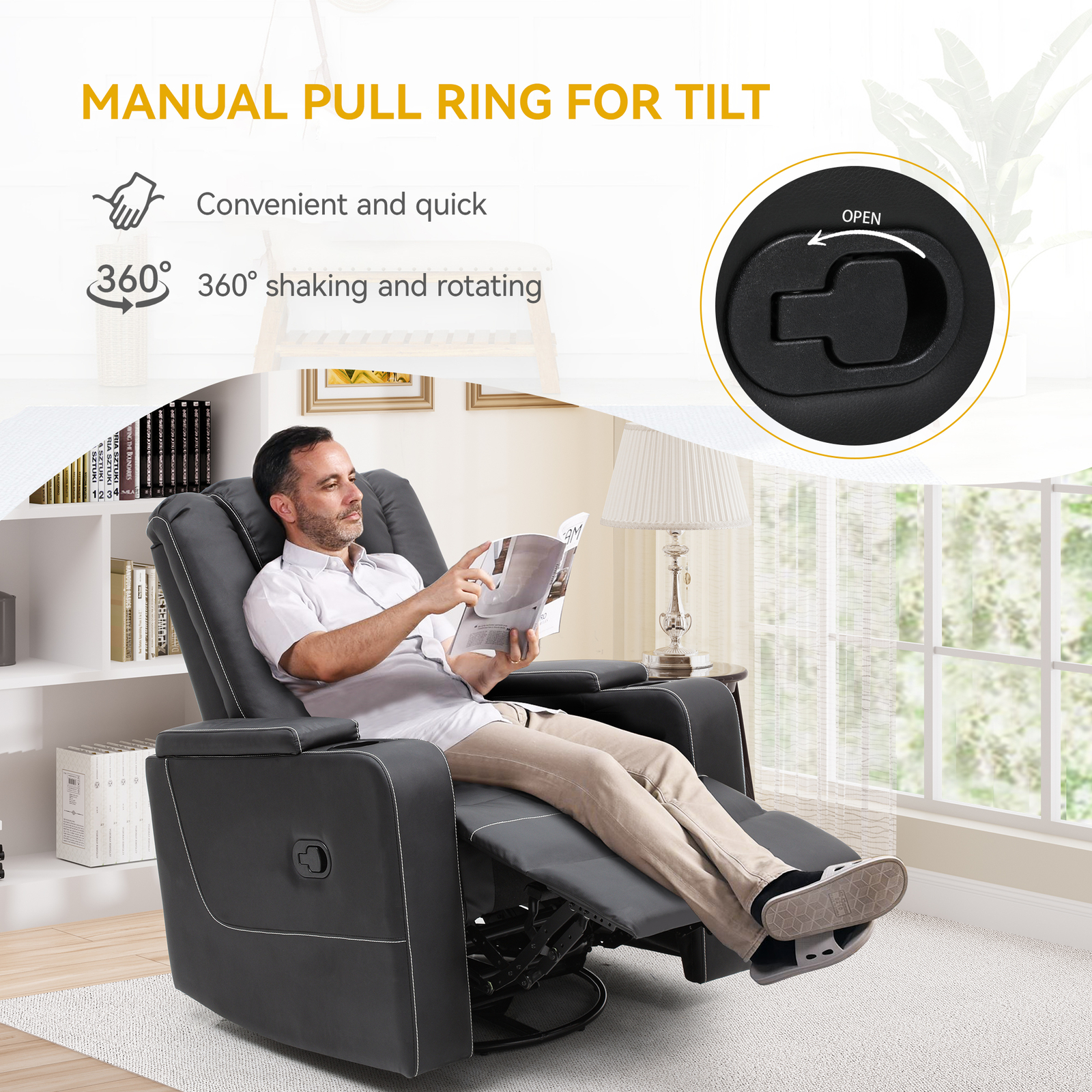 Swivel Glider Rocker Recliner Chair with Cup Holders, Home Theater ...