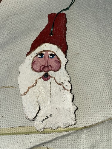 Hand Carved Painted Wood Santa Signed Swink ‘95 Christmas Holiday Folk ...