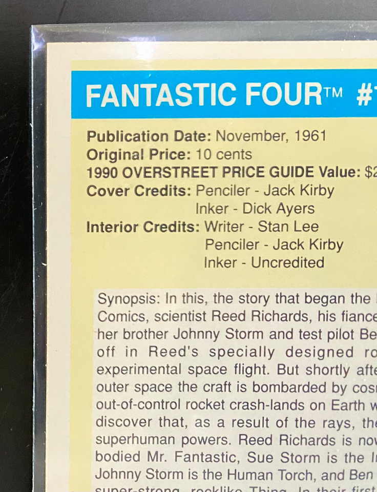Key 1990 Marvel Universe Fantastic Four #1 MVC Most Valuable Comics ...