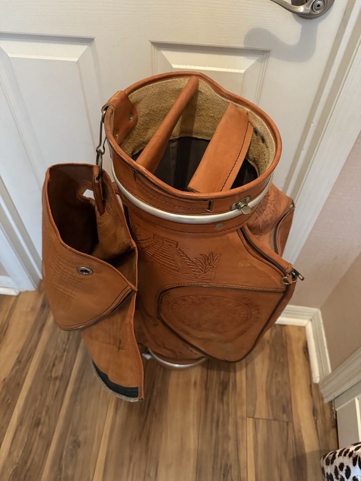 Mexican Aztec/Mayan Hand Tooled Leather Golf Bag, with head cover ...