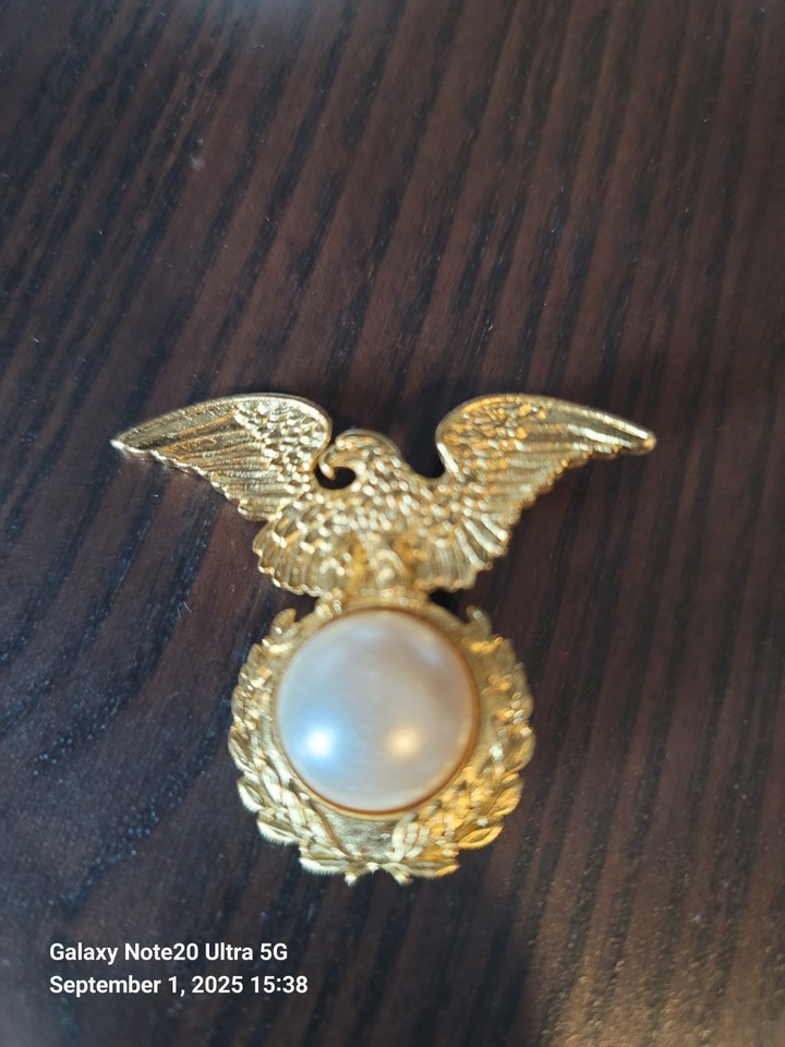 Mace Eagle Eagle Pin W/ Faux Pearl Brooch Gold Tone 2" X 1.5”-* | eBay