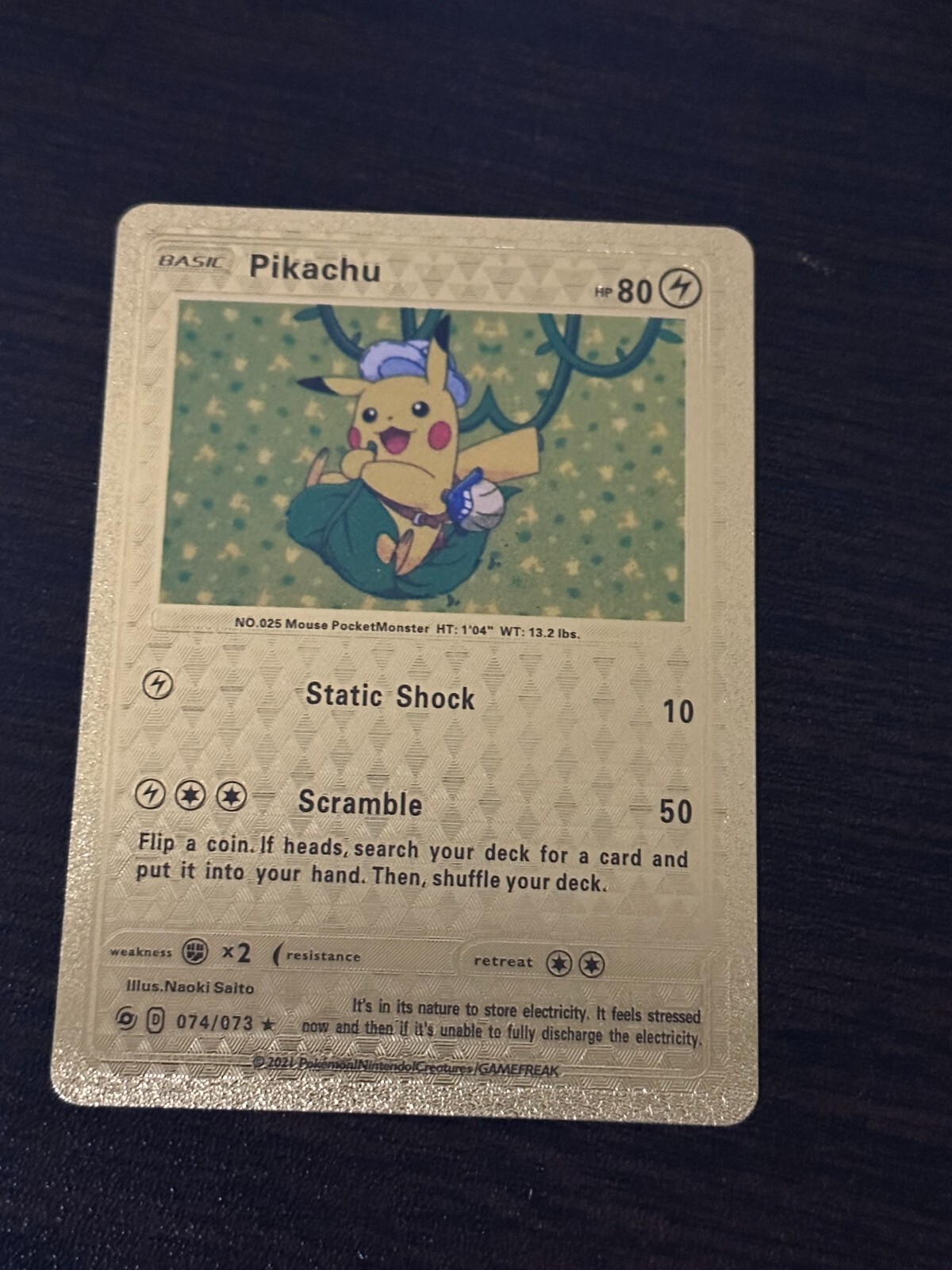 Pokemon Gold Foil Card Pikachu HP80 074/073 Fan Art Custom Card | eBay