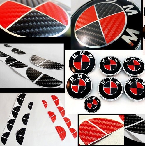Black & Red CARBON Fiber Roundel Decal for BMW BADGE EMBLEMS Rims Hood ...