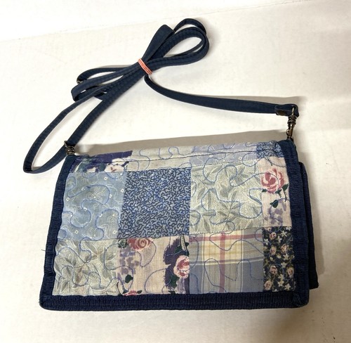 Donna Sharp Quilted Patch Work Blue/Pink Crossbody Tri-Fold Wallet ...