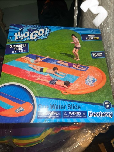 H2O Go Quadruple Water Slide 4 Person 16ft Slip & Slide Inflatable ...