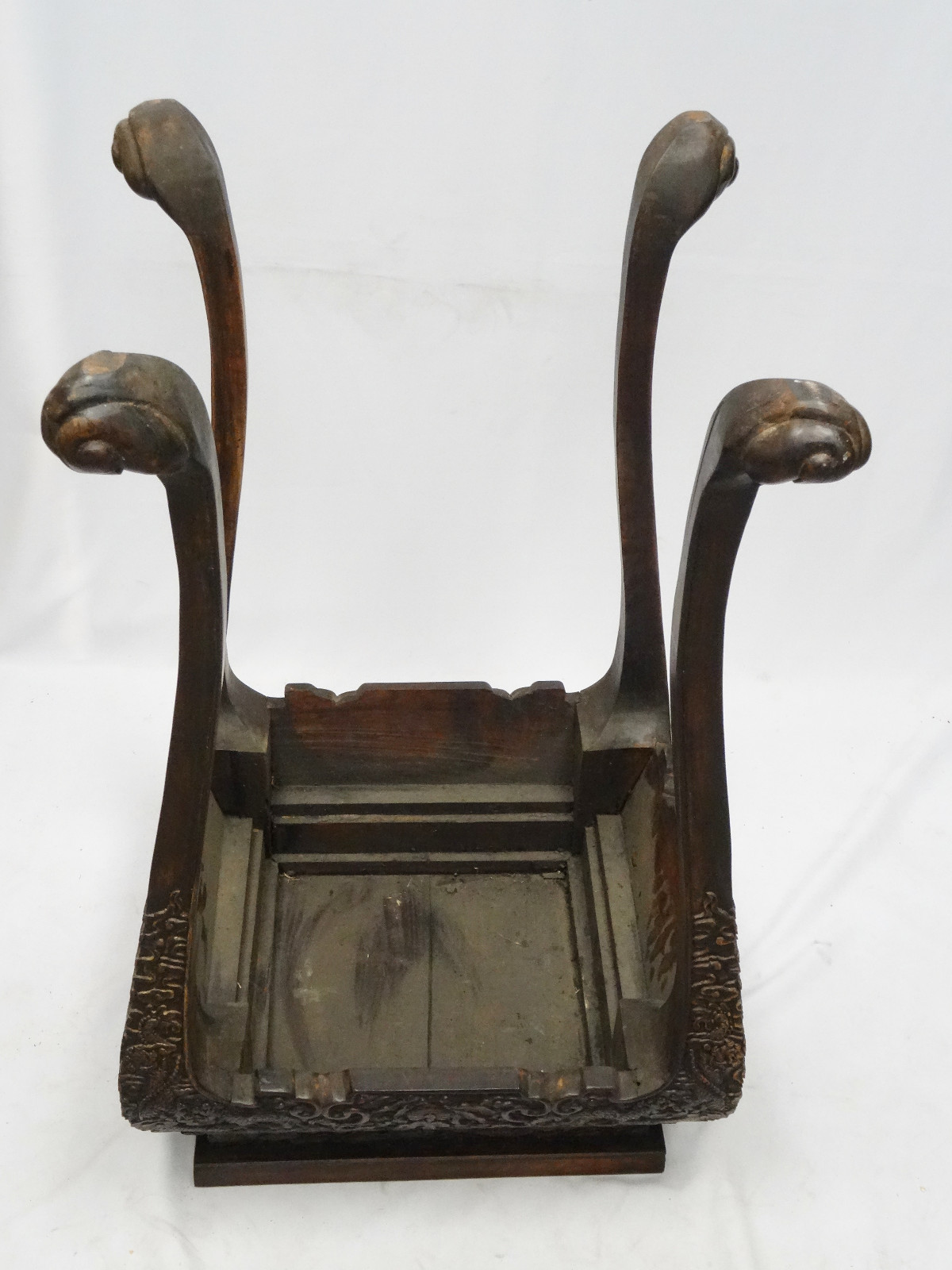 ANTIQUE QING CHINESE HONG MU CARVED WOOD DRAGON MOTIF JARDINIERE STAND ...