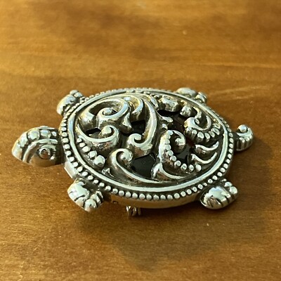 Vintage BRIGHTON Simulated Amber Silver Tone Turtle Brooch Pin | eBay