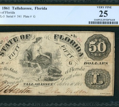 1861 $50 State of Florida - Tallahassee Obsolete Note ** CURRENCY ...