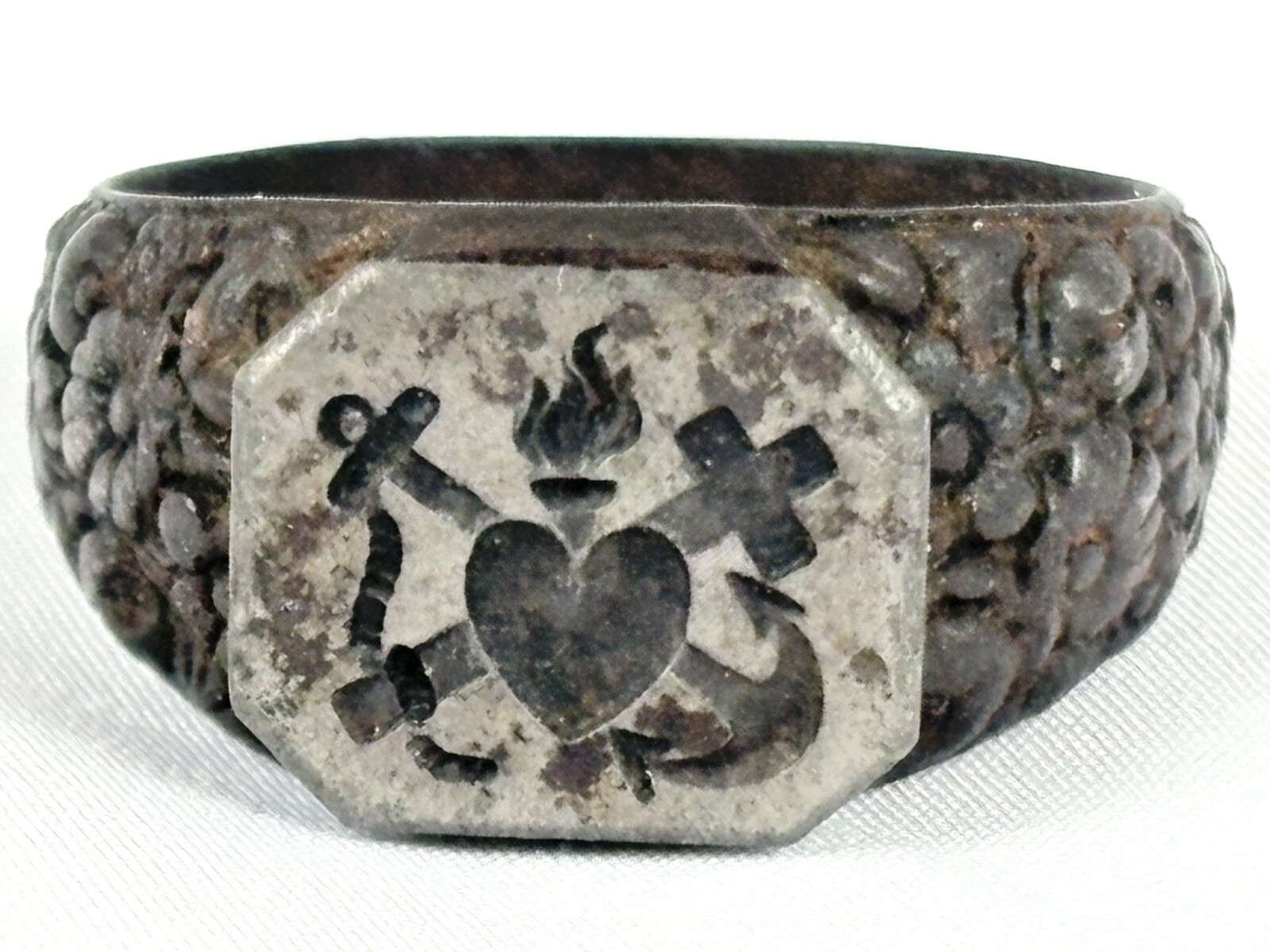 Antique 1800s BERLIN IRON Signet Ring Size 11.5 - Gem