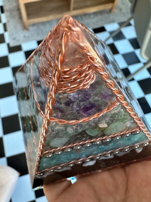 ORGONE GEMSTONE LARGE PYRAMID with Tensor Rings and wires / powerful ...