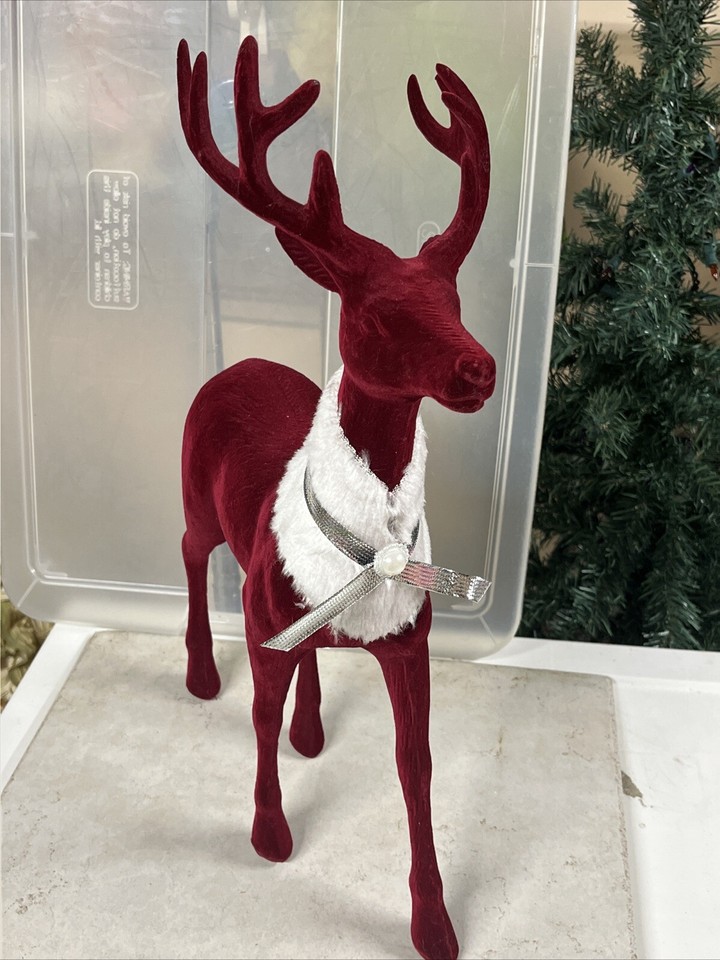 Vintage Style Large Green Red Flocked Felt Deer Reindeer Pair 18” | eBay