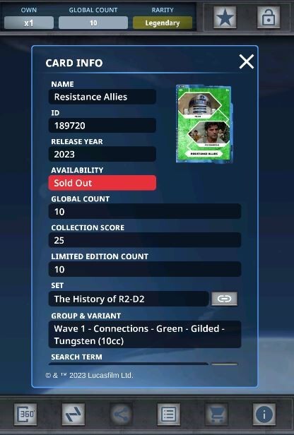 Star Wars Card Trader History of R2 Legendary Tungsten Gilded R2-D2 Poe ...