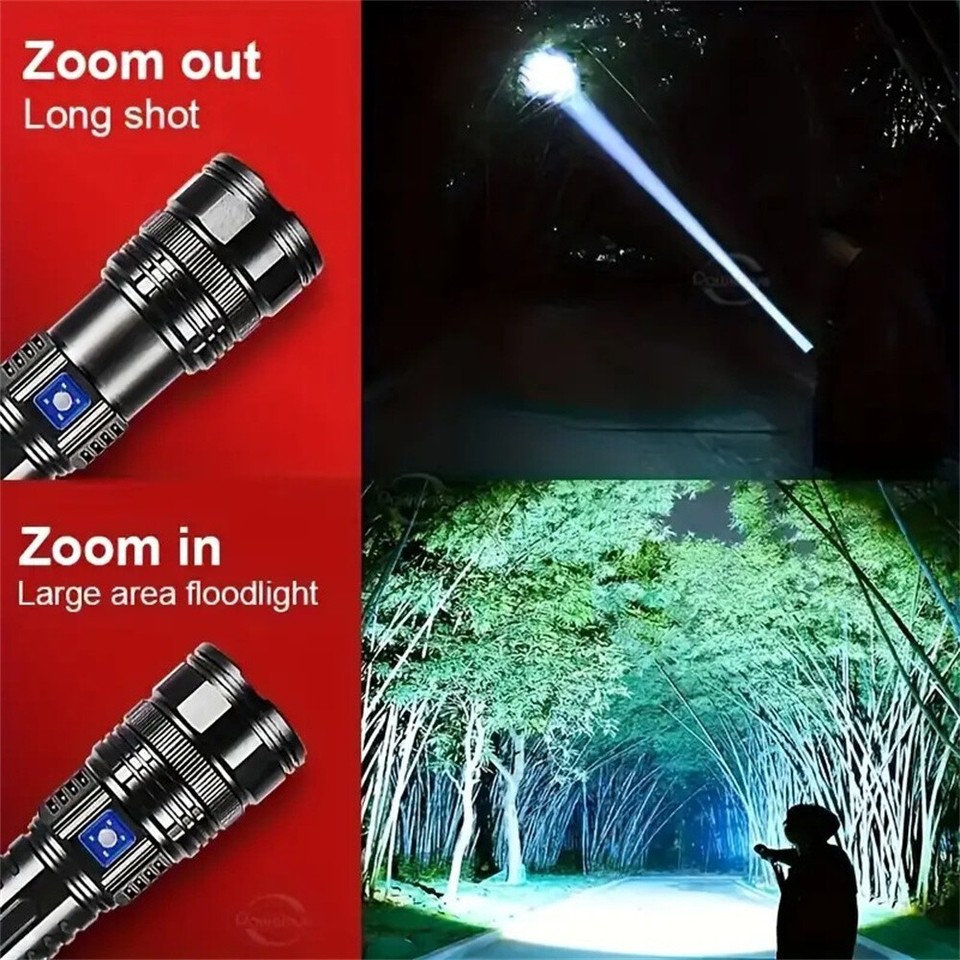 Super Bright LED Tactical Flashlights USB Rechargeabe Torch with ...