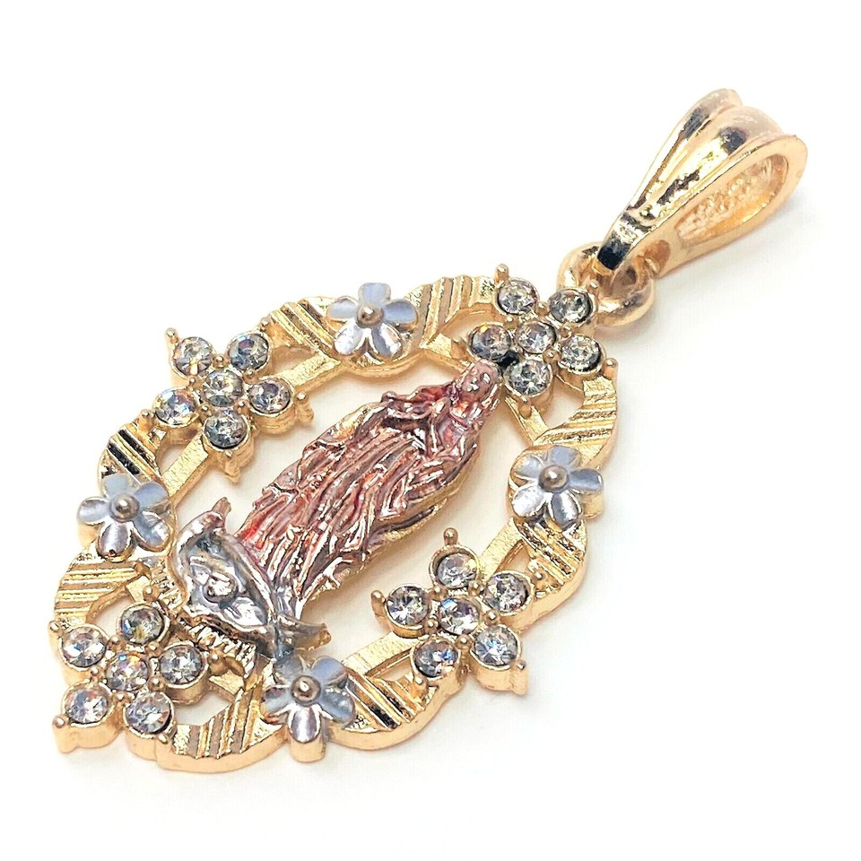 14k Gold Plated Marie Necklace, Our Lady Marie of Guadalupe Pendant ...