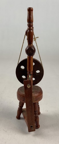9” Wooden Carved Mini Spinning Wheel Model Loom Dollhouse Furniture ...