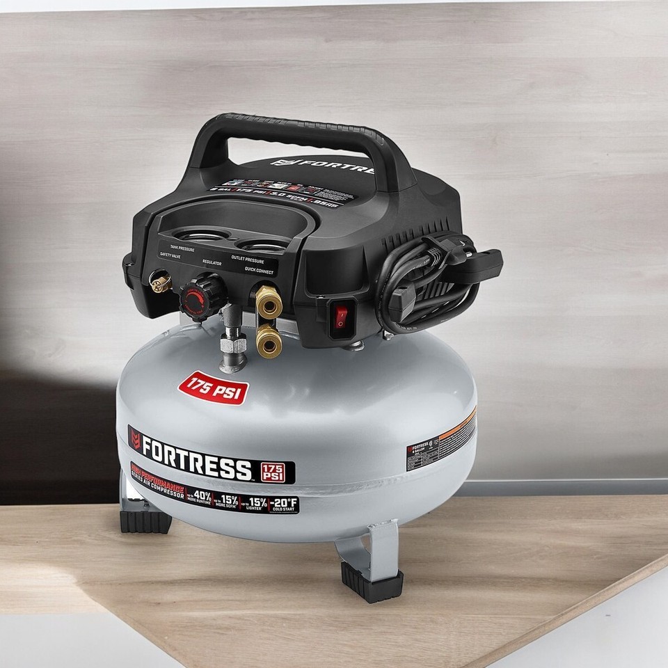 6 Gallon 175 PSI High Performance Oil Free Pancake Jobsite Air ...