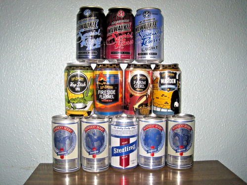 12 Different Aluminum Bottom Opened Empty Beer Cans From Mixed ...