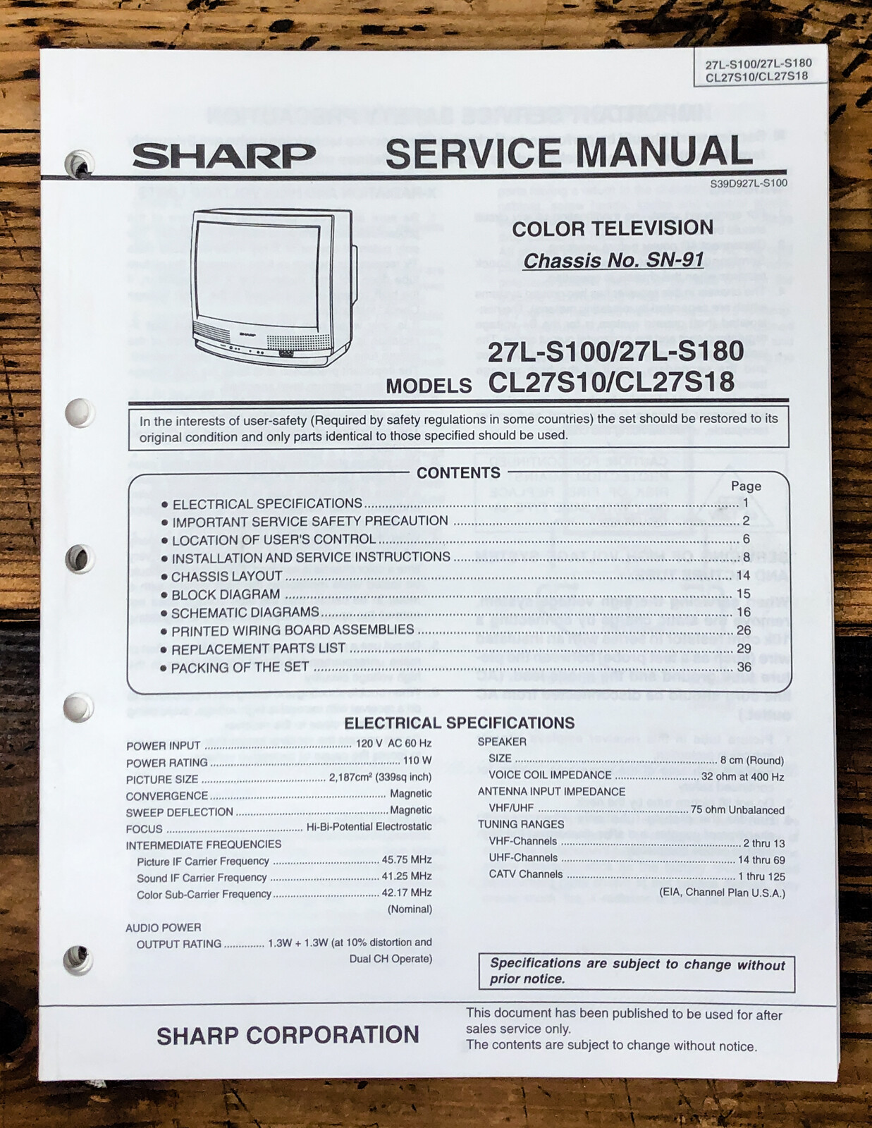 Sharp 27L- TV / Television Service Manual *Original* | eBay