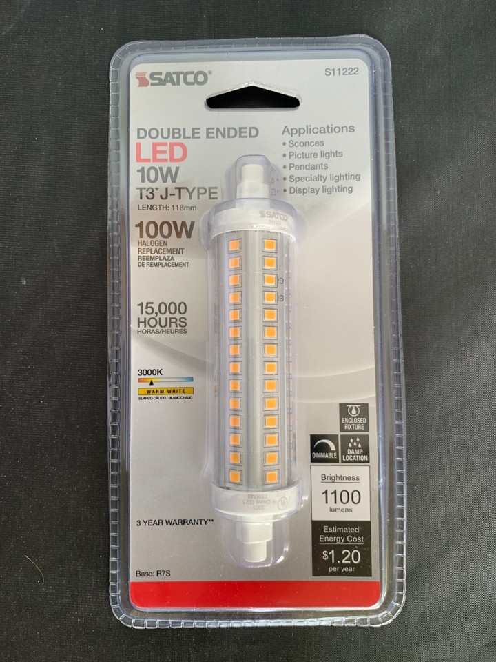 Lot of 3 Satco T3 J-Type LED Double-Ended Bulbs – 10W / 100W Halogen ...