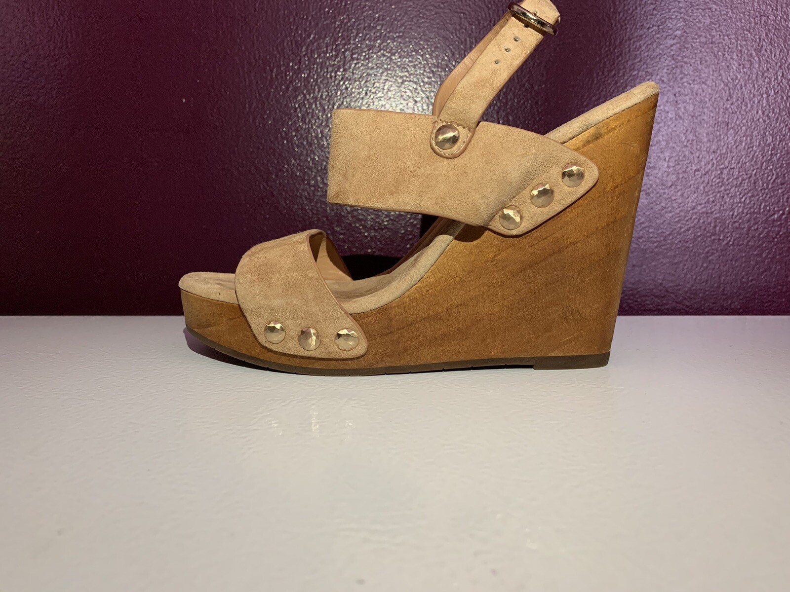 JOIE Wooden Platform Wedge Heel Brown Strappy Sandals… - Gem