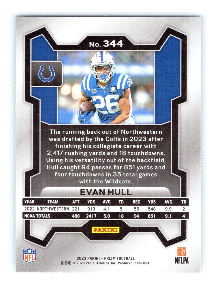 2023 Panini Prizm Football #344 Evan Hull Rookie RC Indianapolis Colts ...