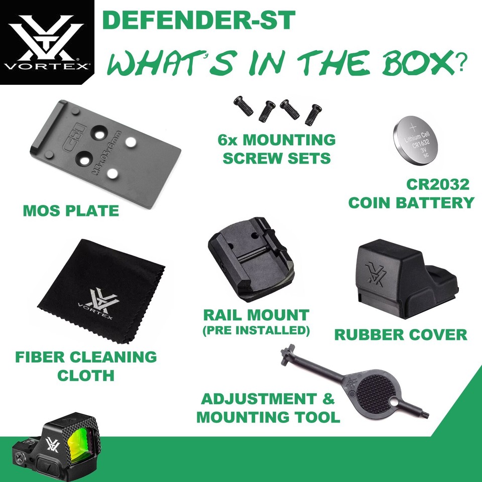 Vortex Defender ST Red Dot Sight 3 MOA Center Dot w/ Rail Mount, DFST ...